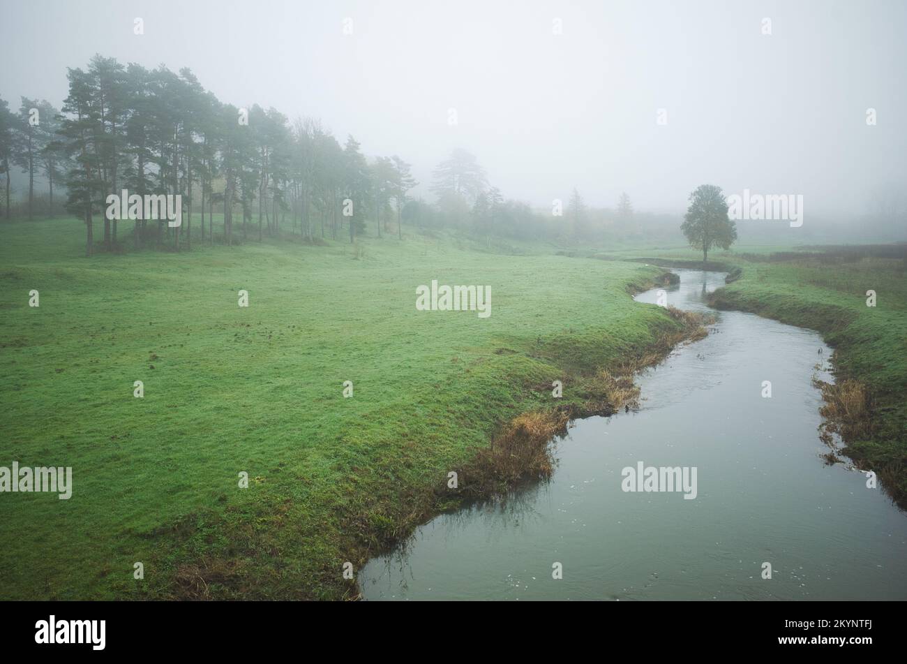 A misty River Evenlode in Cornbury Park, Charlbury Stock Photo - Alamy