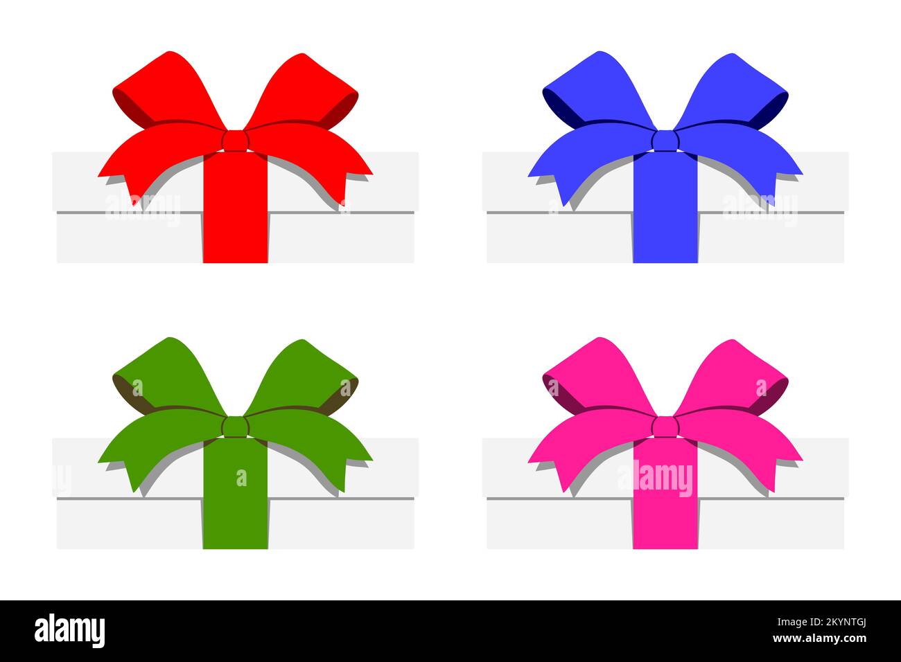 Set of low size vector gift boxes with different color ribbons. Flat ...