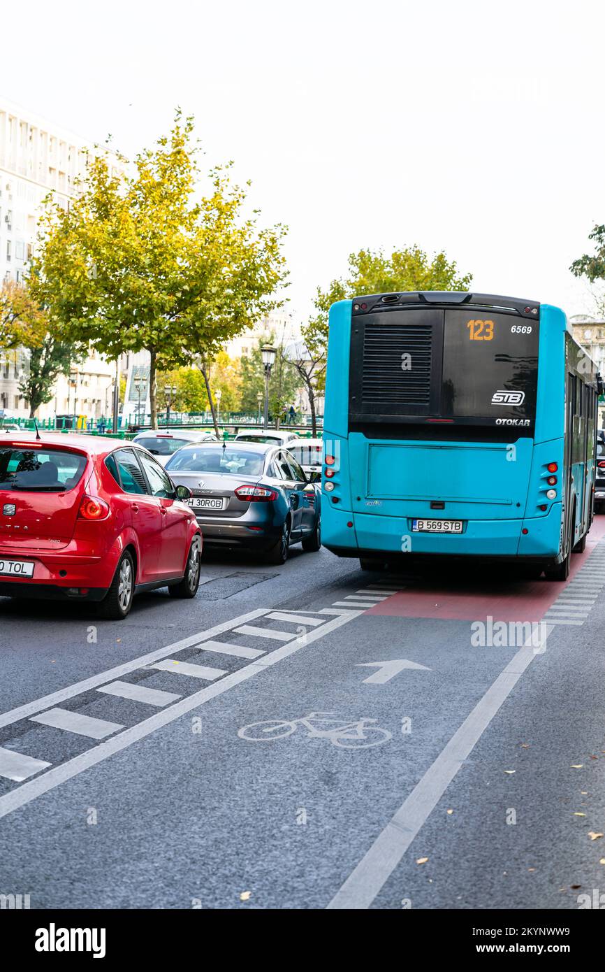 Bus in traffic. STB public transport Bucharest, Romania, 2022 Stock ...