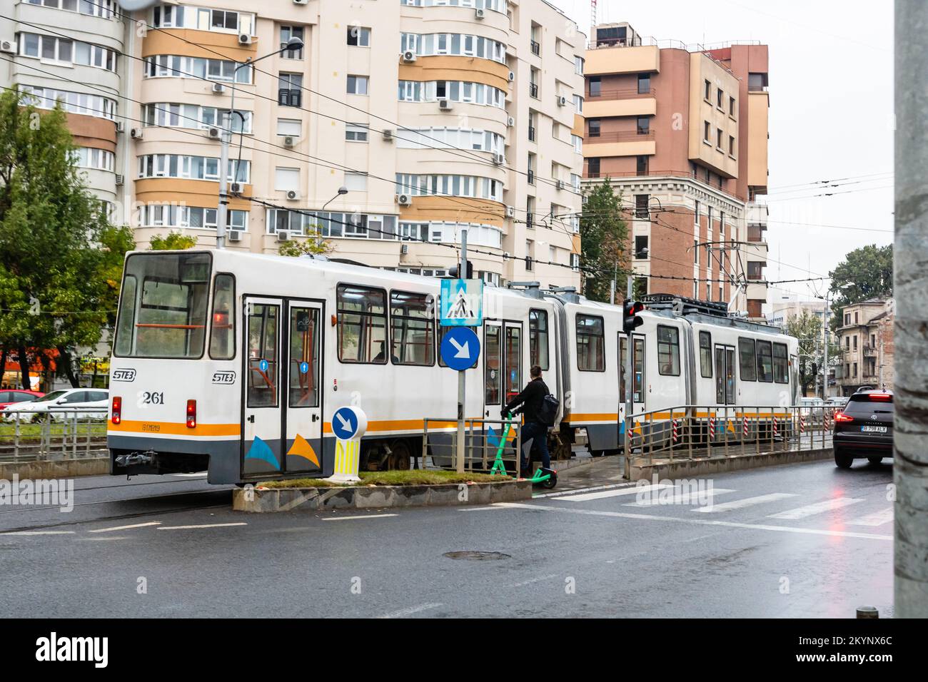 Tram in traffic. Public transport Bucharest, Romania, 2022 Stock Photo ...