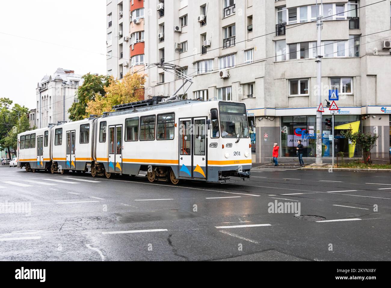 Tram in traffic. Public transport Bucharest, Romania, 2022 Stock Photo ...