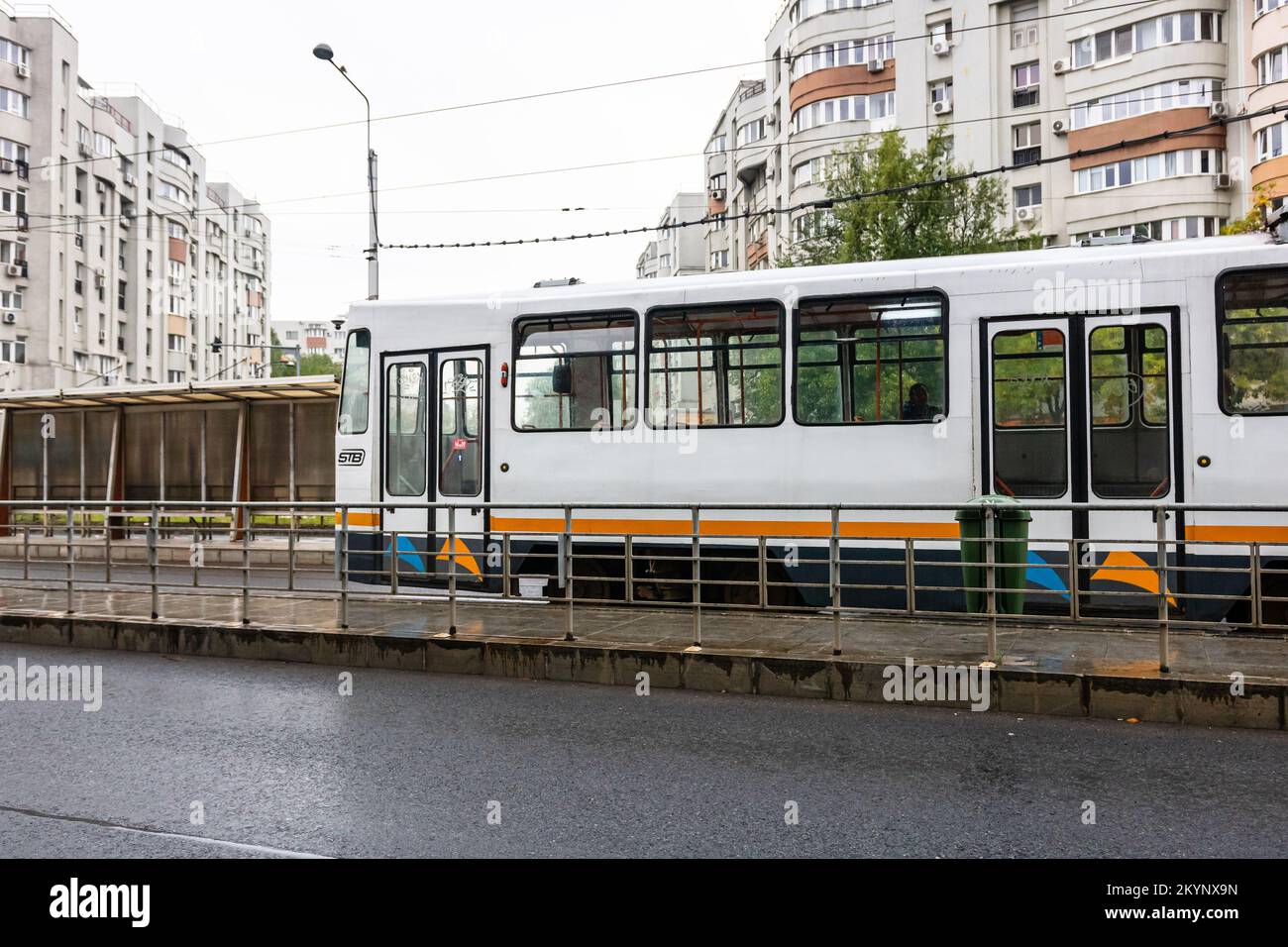 Tram in traffic. Public transport Bucharest, Romania, 2022 Stock Photo ...