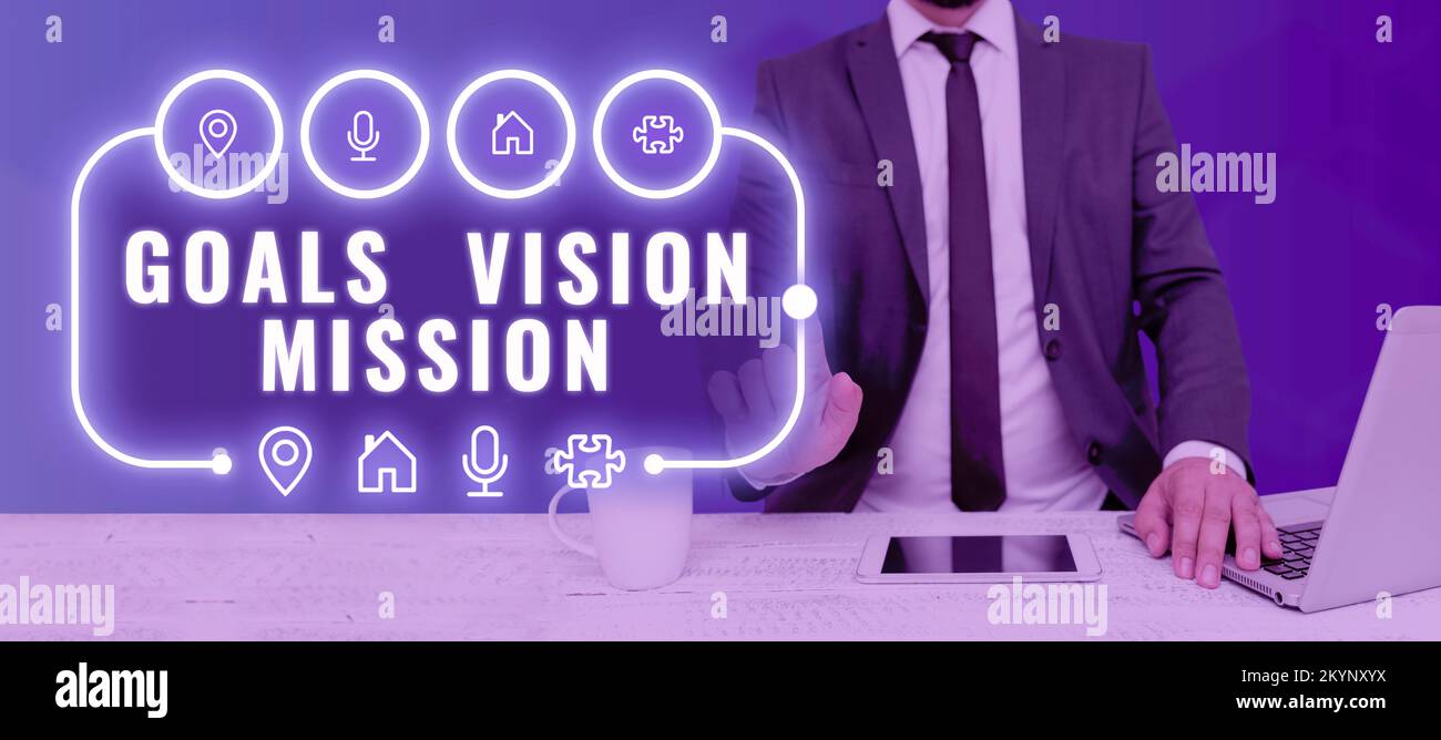 Conceptual display Goals Vision Mission. Word Written on practical ...