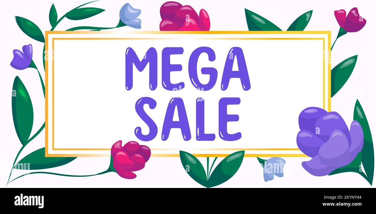 Text caption presenting Mega Sale. Concept meaning The day full of ...