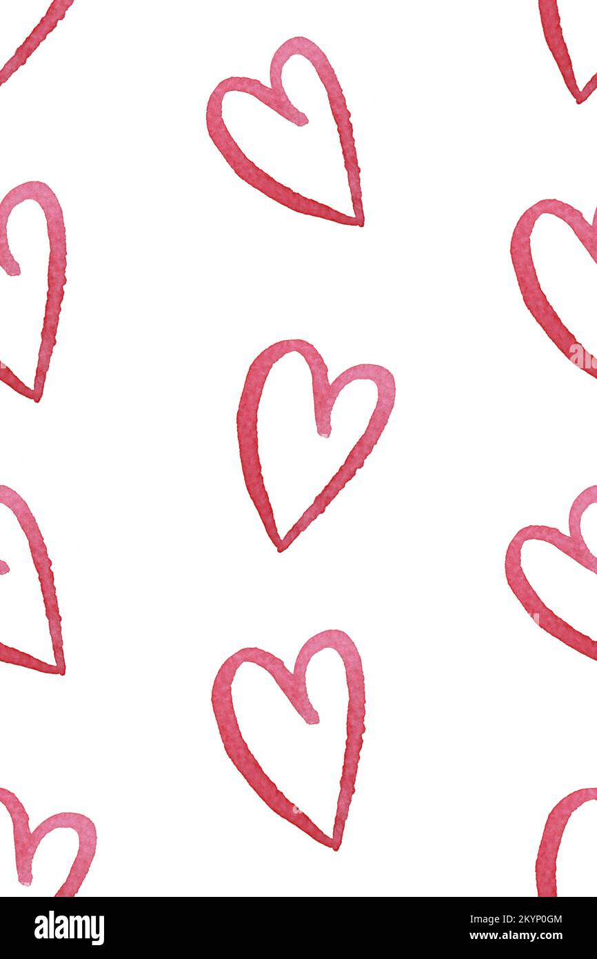 seamless hand-painted watercolor red hearts pattern, no background ...