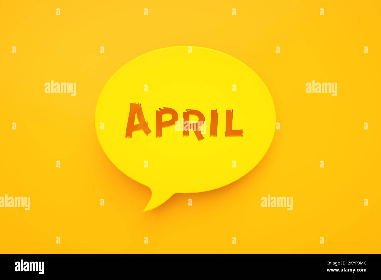 speech bubble with inscription april over yellow background, 3d render ...