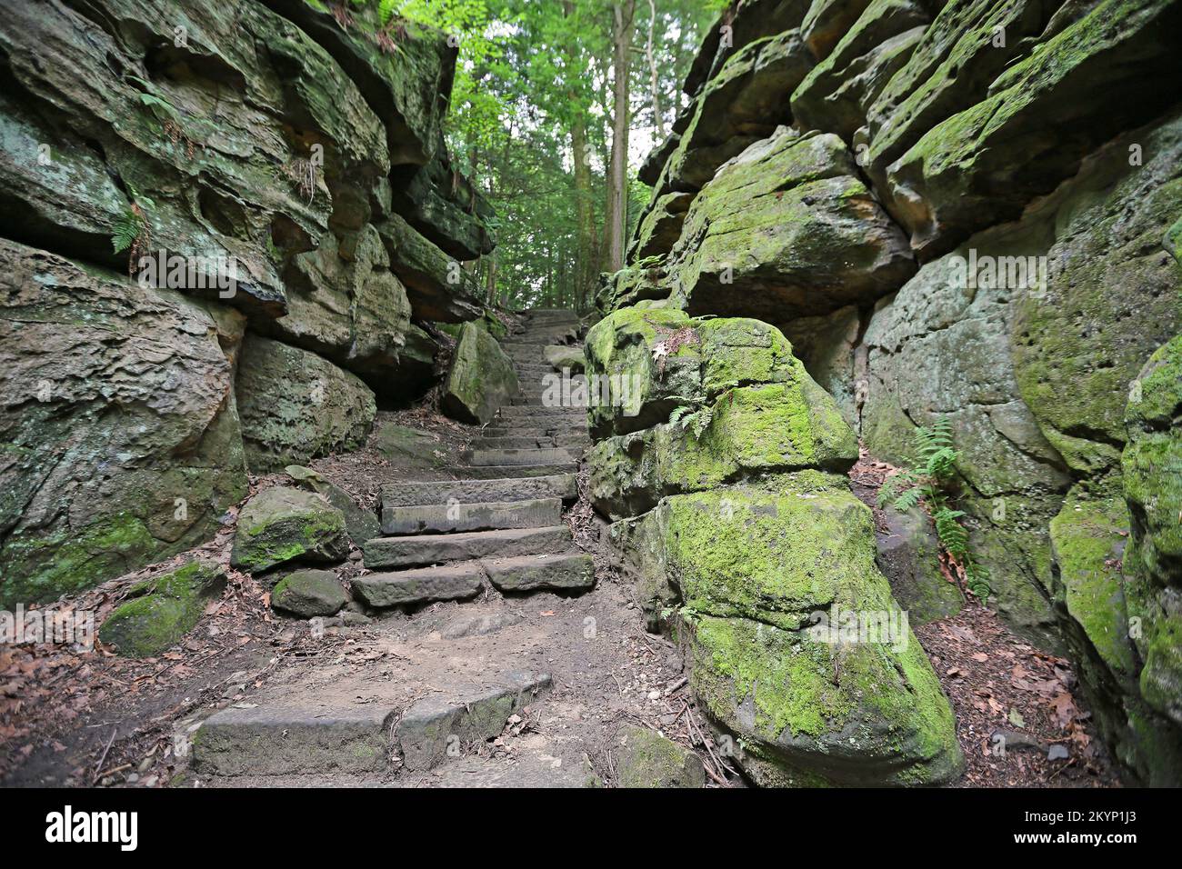 Stairs between cliffs - Cuyahoga Valley National Park, Ohio Stock Photo ...