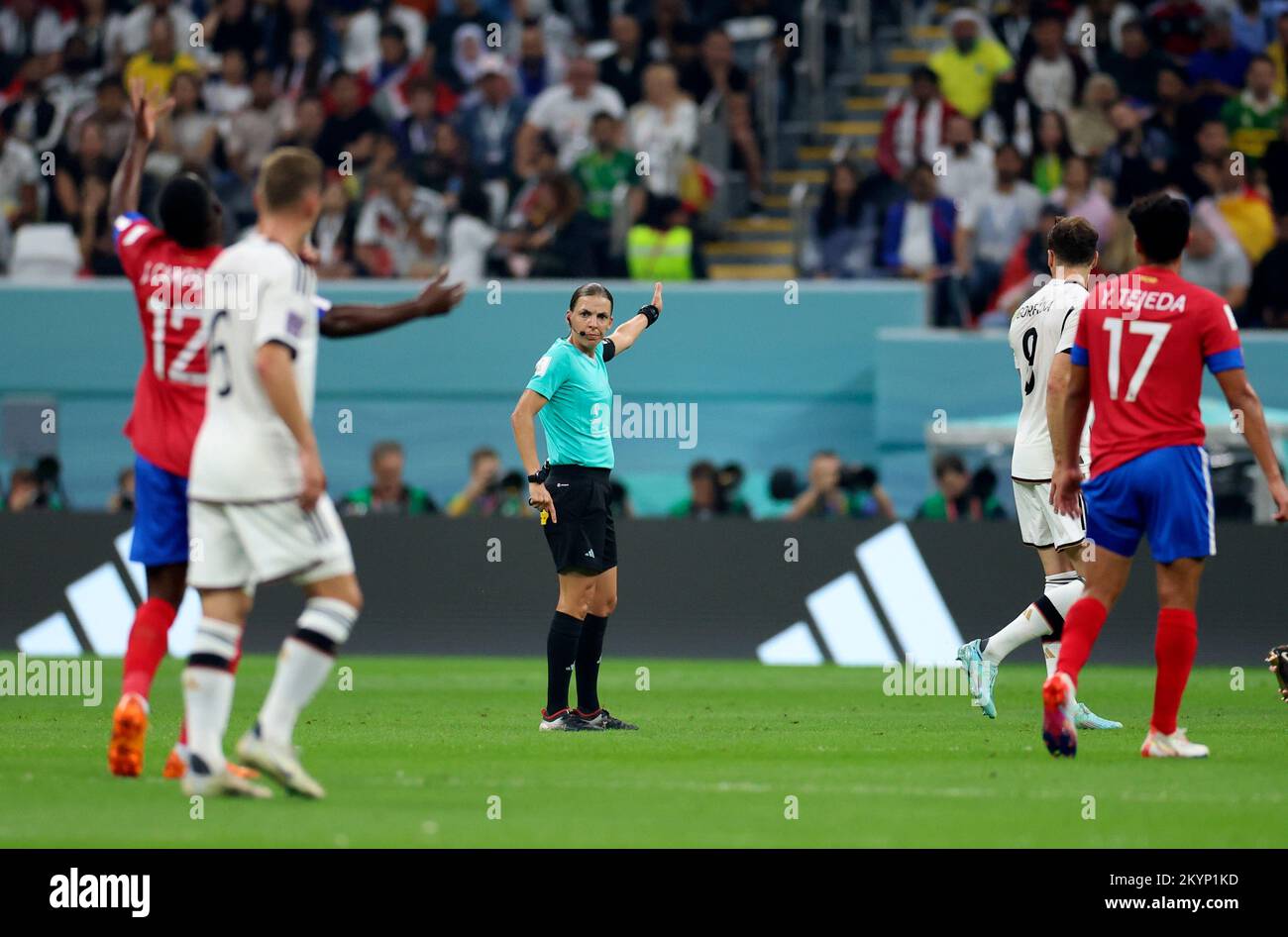 Al Khor, Qatar. 1st Dec, 2022. Referee Stephanie Frappart (C) gestures during the Group E match ...