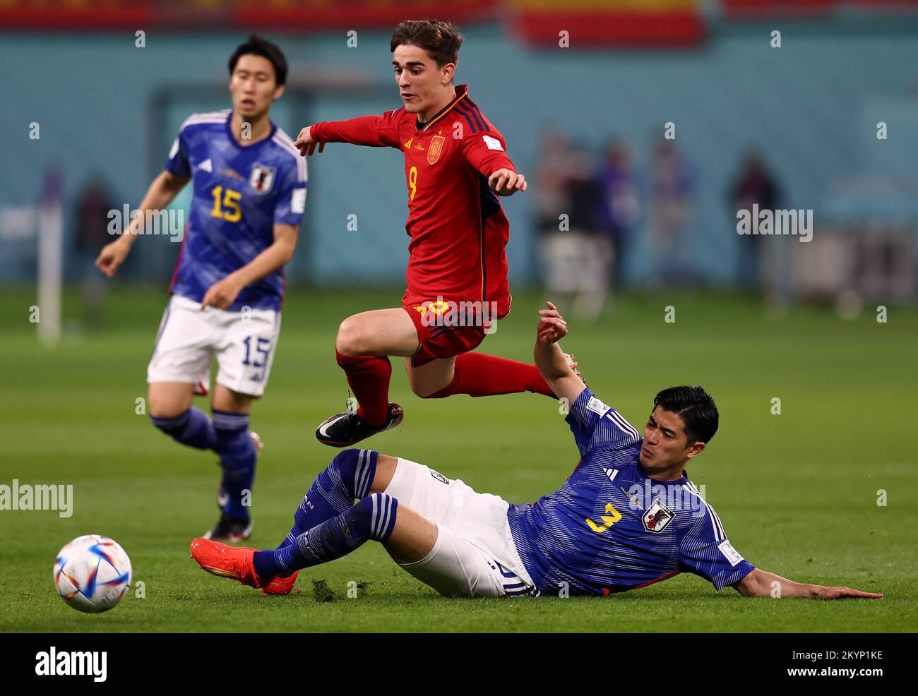 Doha, Qatar, 1st December 2022. Gavi of Spain skips over Shogo ...