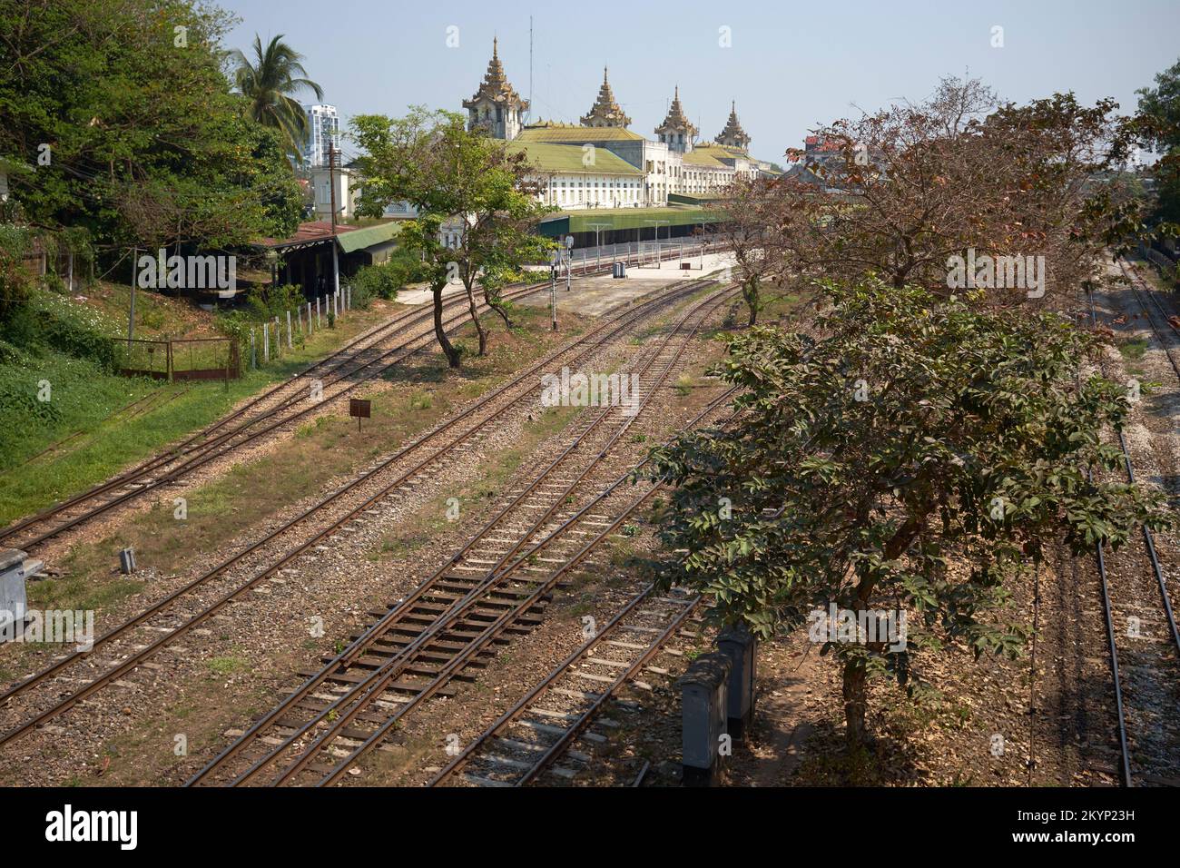 Tracks outside the Central Railway Station in Yangon Myanmar Stock ...