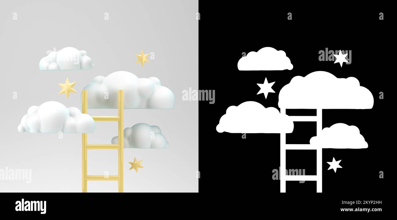 success concept ladder leading cloud minimalistic 3d image on grey with ...
