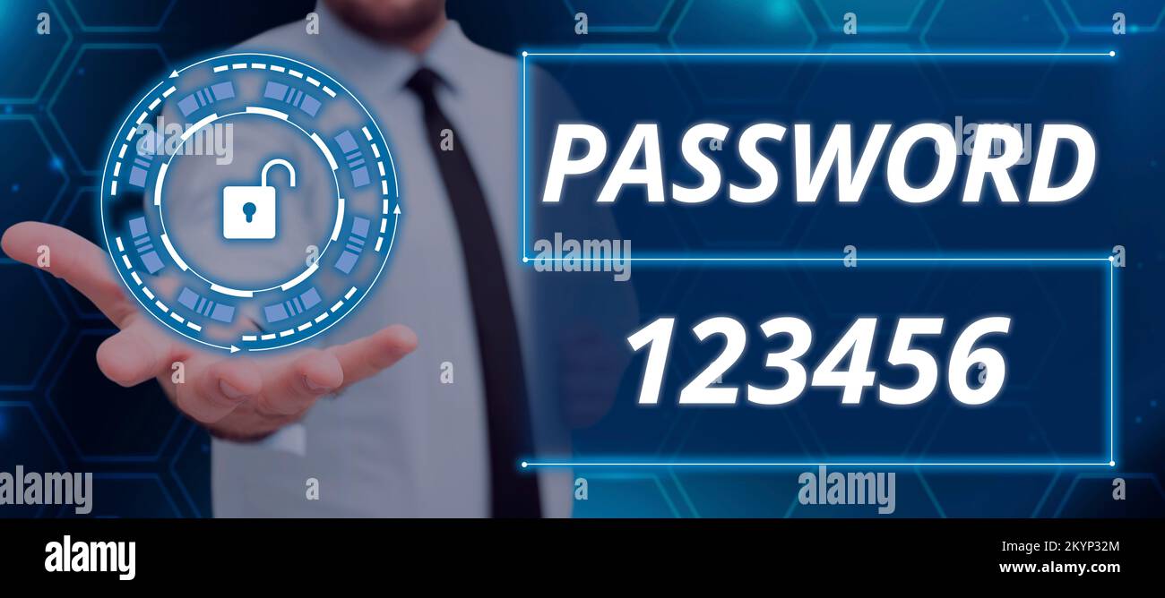 Text caption presenting Password 123456. Business showcase the hidden word or expression to be ...
