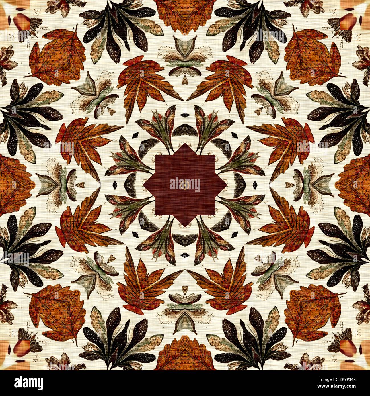 Autumn leaf quilt style vintage seamless pattern. Homely cottage core ...