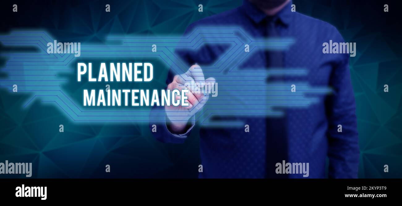 Hand writing sign Planned Maintenance. Business concept Check ups to be ...
