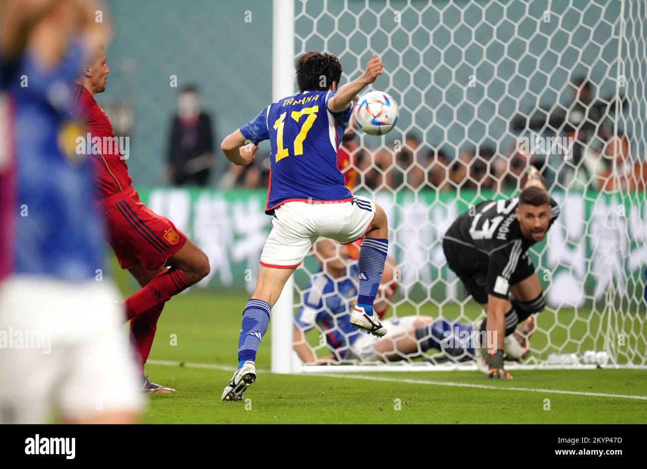 Japan's Ao Tanaka scores their side's second goal of the game during ...
