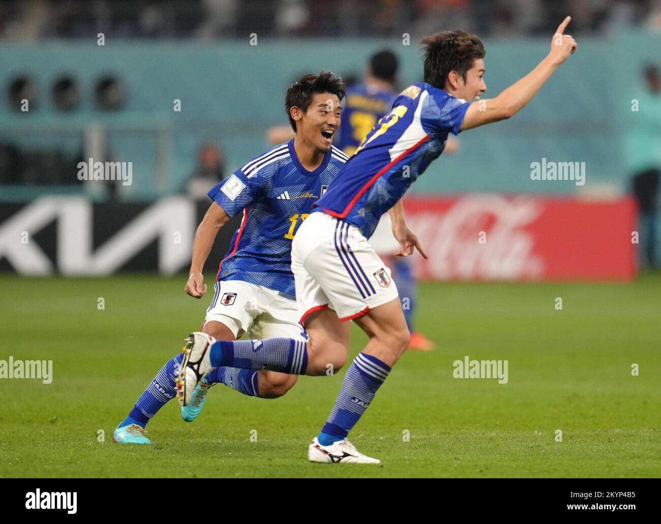 Japan's Ao Tanaka celebrates scoring their side's second goal of the ...