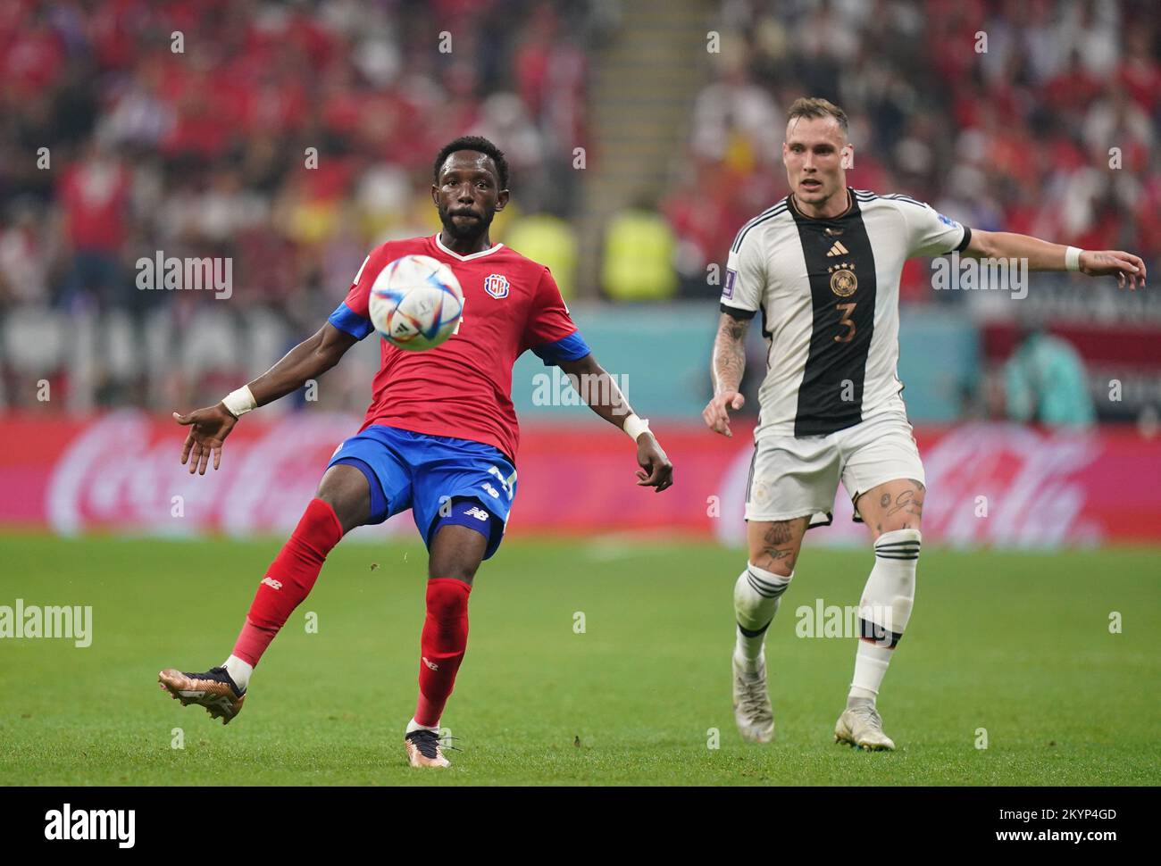 Costa Rica's Keysher Fuller (left) and Germany's David Raum battle for the ball during the FIFA ...