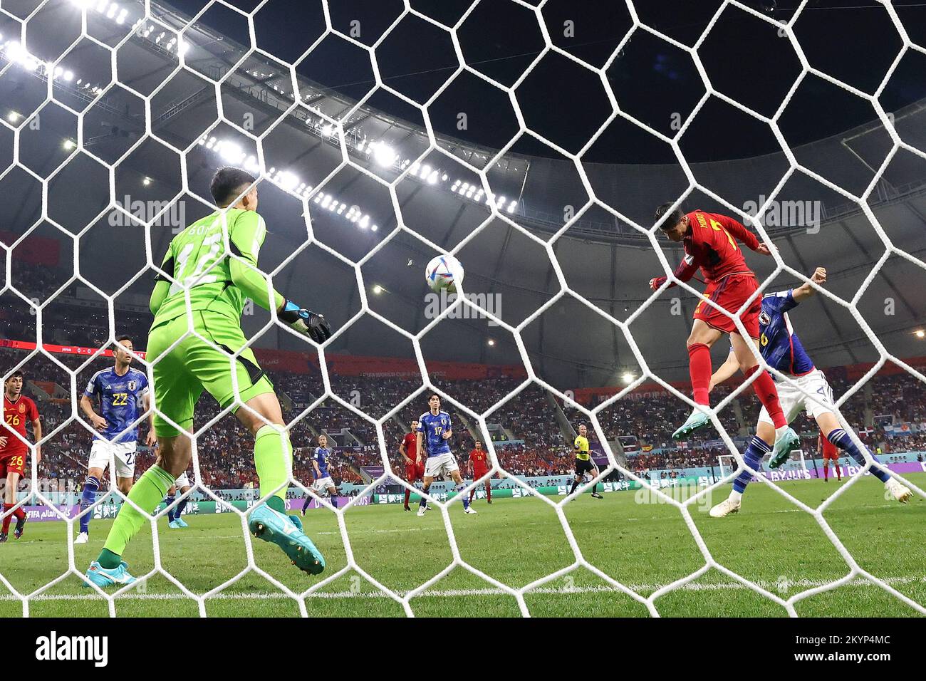 Doha, Qatar. 1st Dec, 2022. Alvaro Morata (2nd R) of Spain scores ...