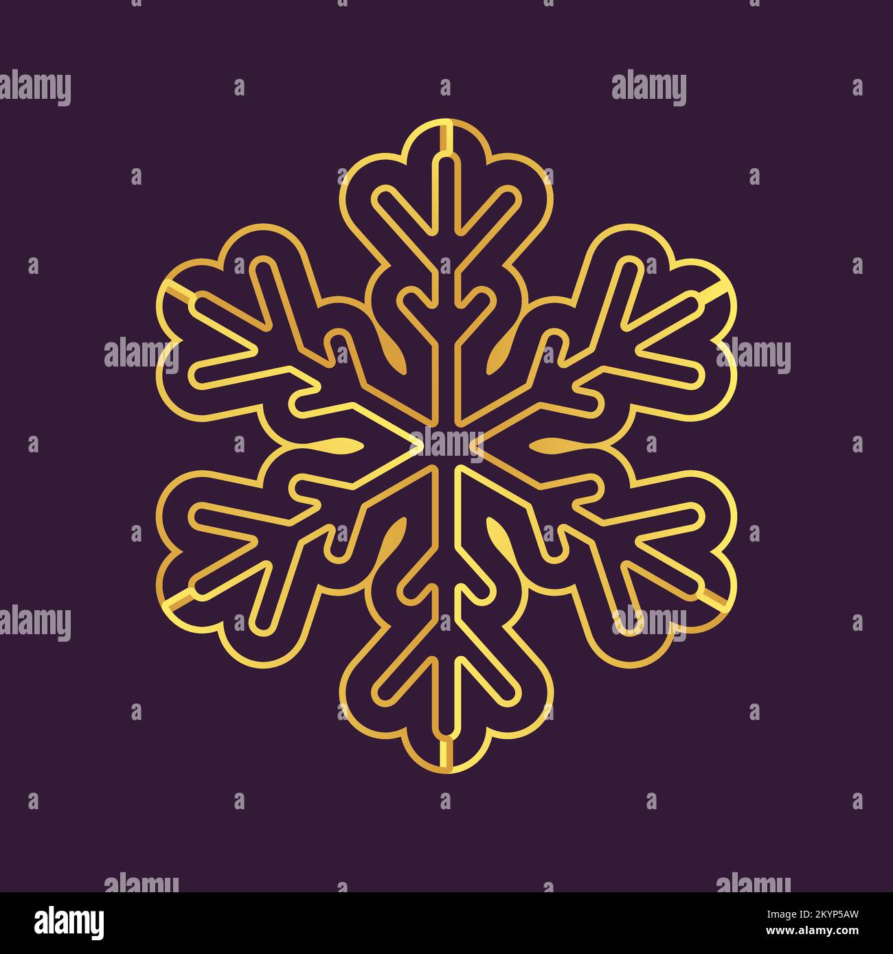 Thinline golden snowflake icon. Foil snow flake stencil blueprint Stock ...