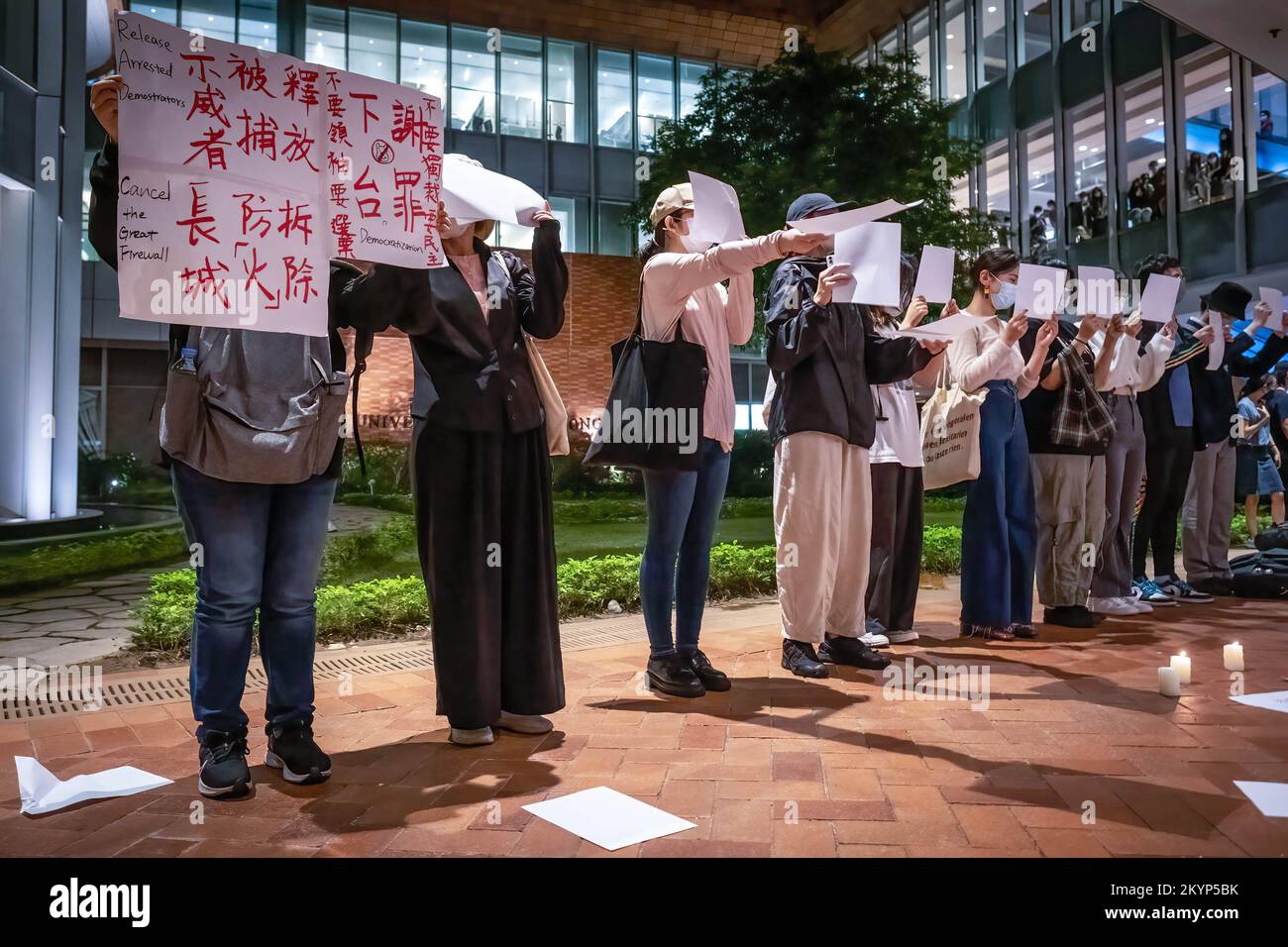 Hong Kong, China. 29th Nov, 2022. Protesters seen holding blank A4 ...