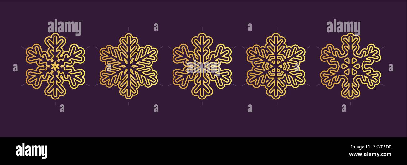 Golden snowflake thinline icon. Foil snow flake stencil blueprint Stock ...