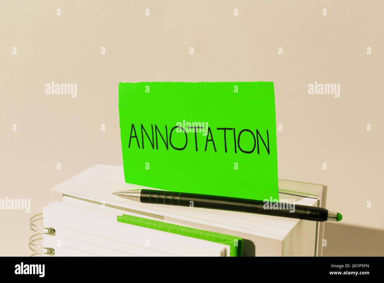 Writing displaying text Annotation. Business overview note added by way of comment or ...