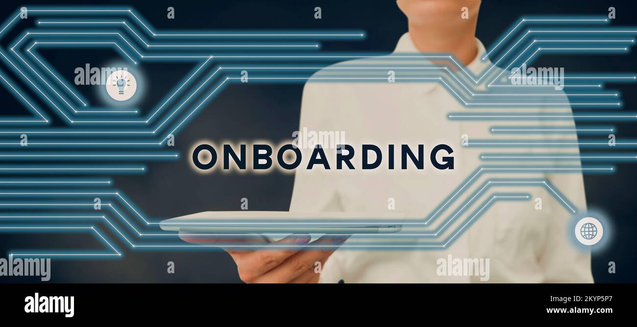 Hand writing sign Onboarding. Business overview Action Process of integrating a new employee ...