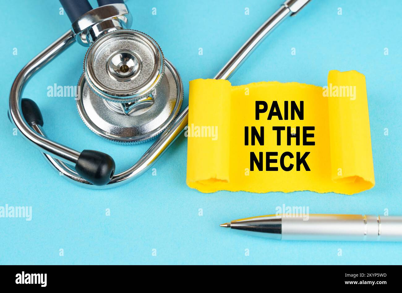 Medical concept. On the blue surface there is a stethoscope, a pen and ...