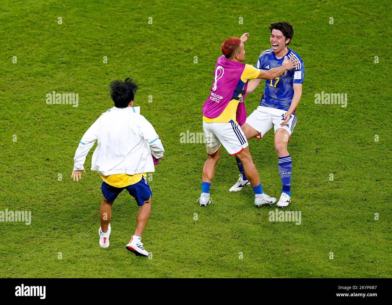 Japan's Ao Tanaka (right) celebrates after his goal stands following a ...
