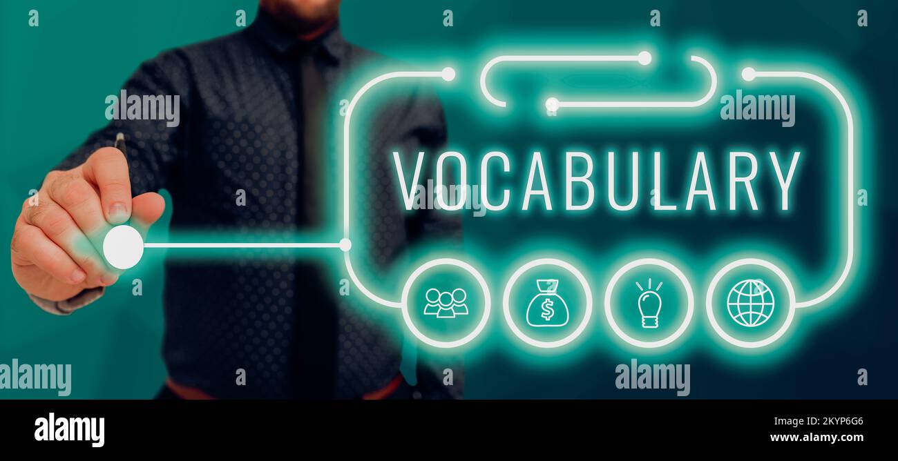 Handwriting text Vocabulary. Concept meaning collection of words and ...