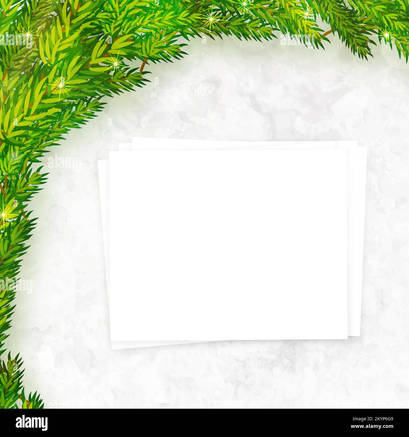 Christmas background with white blank paper and Christmas tree branches ...