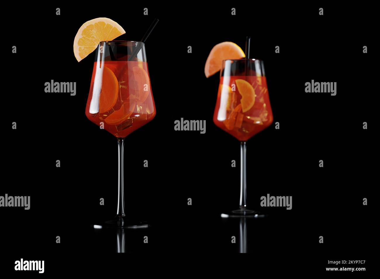 Two glasses of Spritz cocktail isolated on black background Stock Photo ...