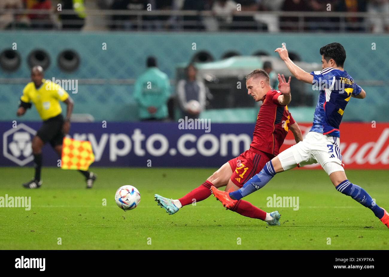 Spain's Dani Olmo attempts a shot on goal during the FIFA World Cup ...
