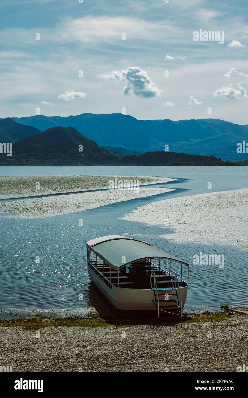 Amazing view of Skadar Lake and beautiful mountains on a sunny morning ...