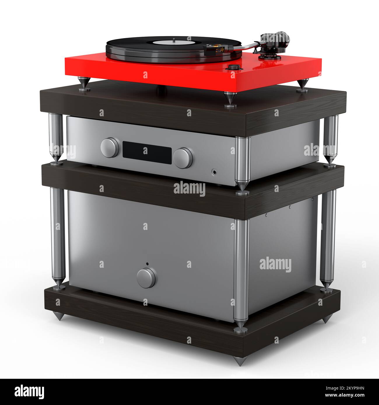 HiFi system with DJ turntable and amplifier on stand for home theater ...