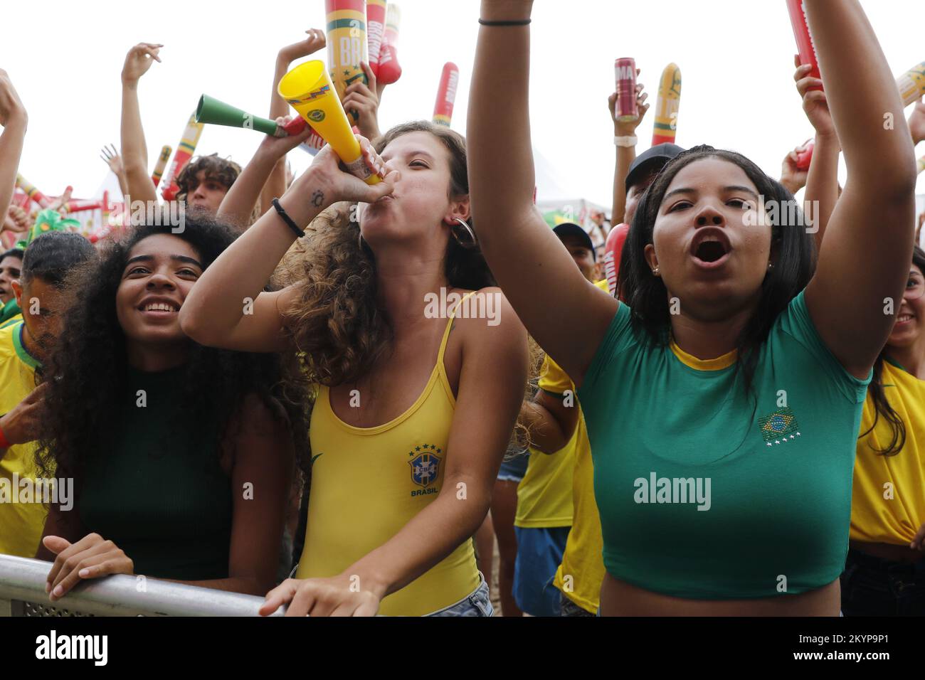 Brazilian women fans cheering at street party to support national ...