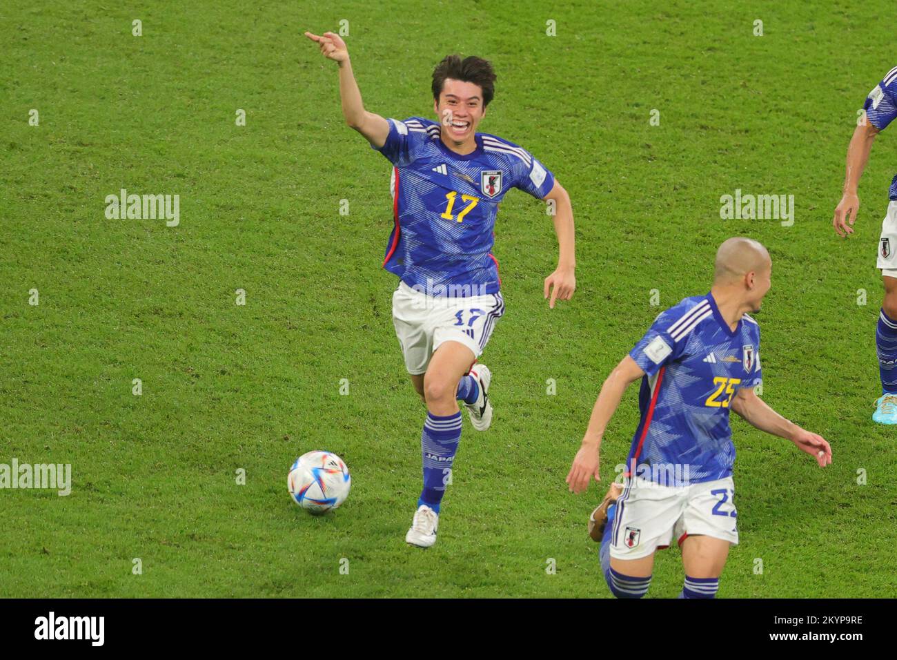 Doha, Qatar. 01st Dec, 2022. Ao Tanaka of Japan scores a goal after a ...