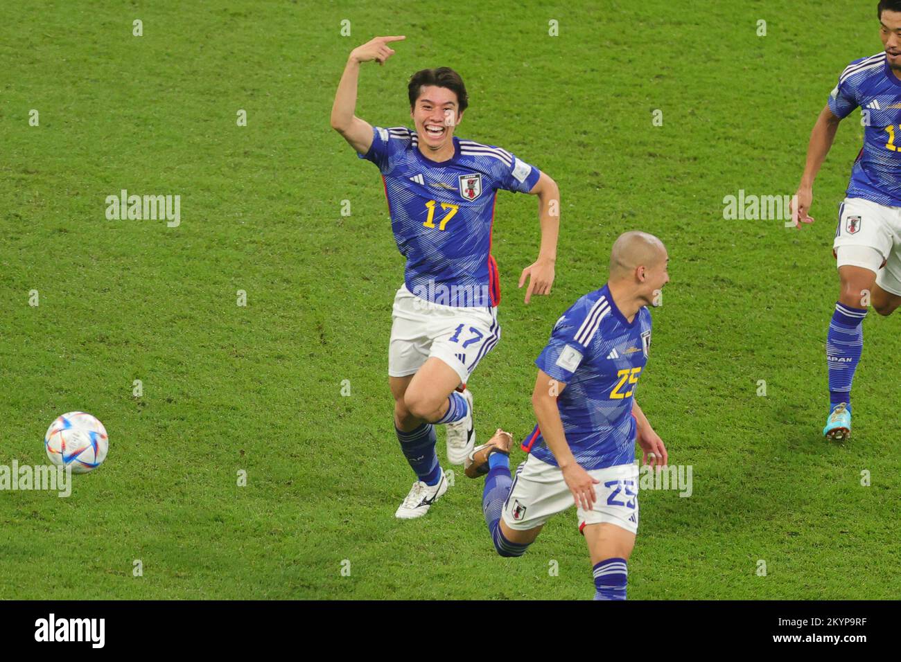Doha, Qatar. 01st Dec, 2022. Ao Tanaka of Japan scores a goal after a ...