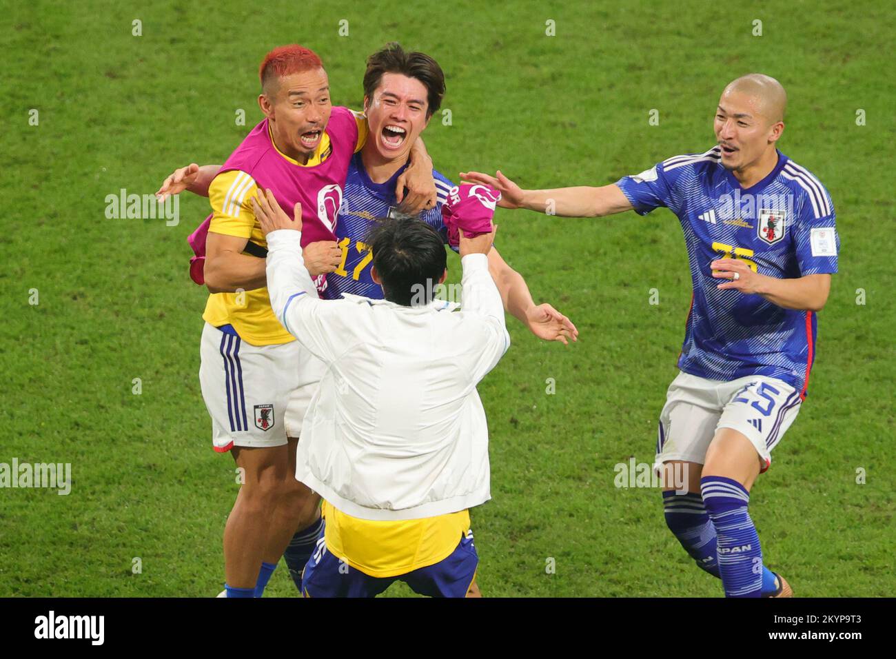 Doha, Qatar. 01st Dec, 2022. Ao Tanaka of Japan scores a goal after a ...