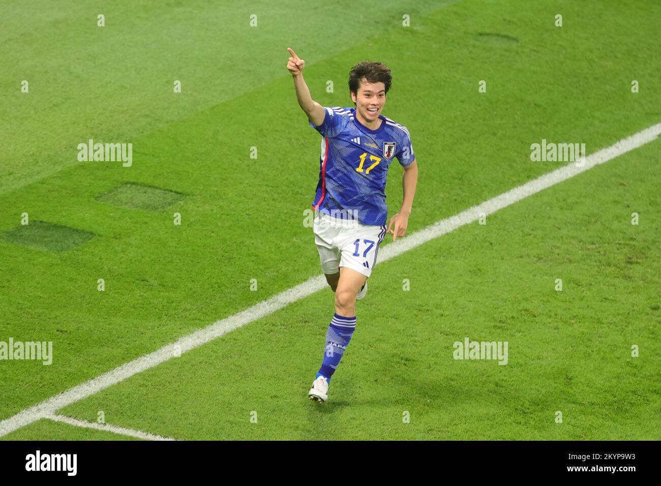 Doha, Qatar. 01st Dec, 2022. Ao Tanaka of Japan scores a goal after a ...