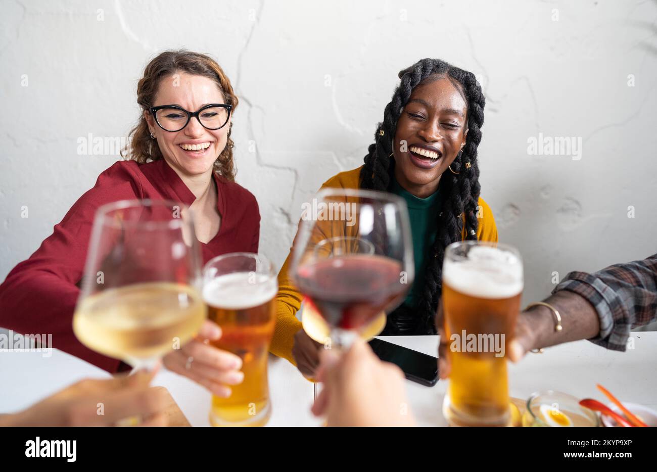 Two Pretty Girls Having Fun During Happy Hour At Home Young People