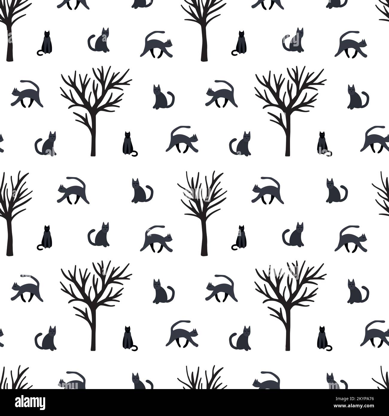 Vector black cats seamless pattern Stock Vector Image & Art - Alamy