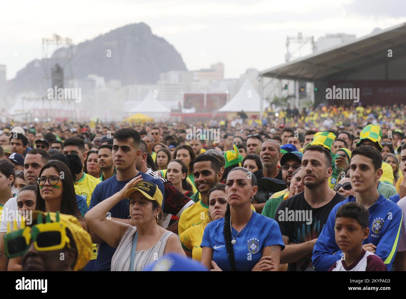 Crowd of brazilian fans gather to support national soccer team playing ...