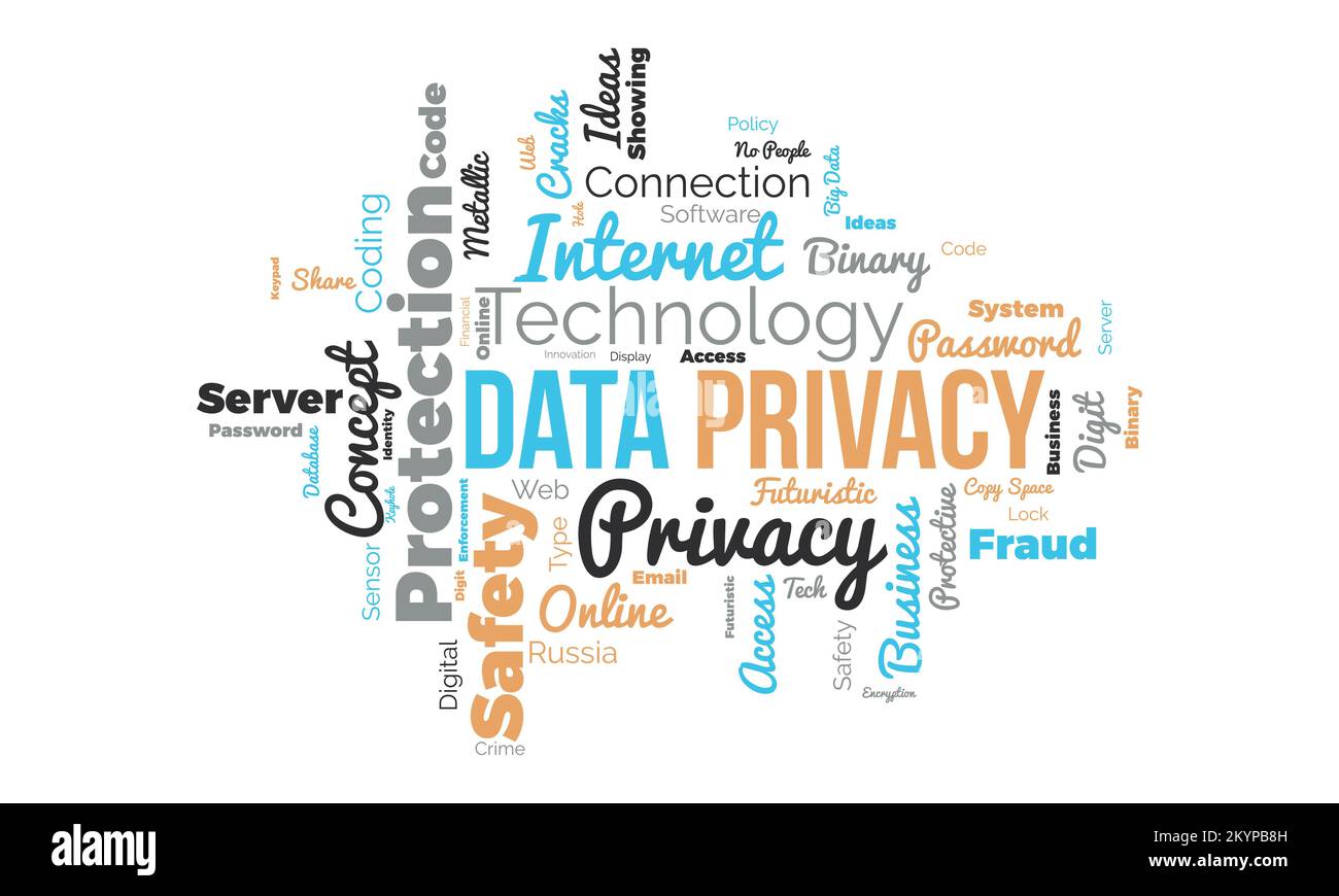 Data Privacy world cloud background. Safety Technology awareness Vector ...