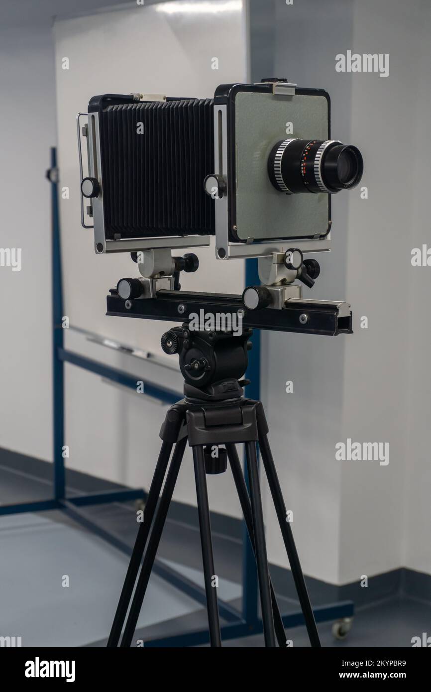 The old lens. Format camera. Cardan camera. Analog camera. Shooting on ...