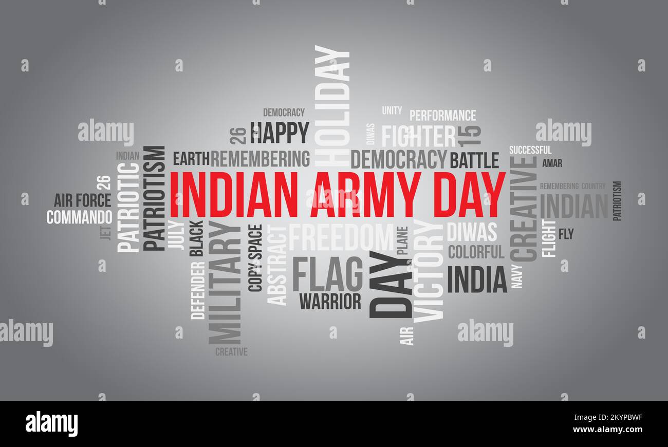 Indian Army Day world cloud background. Military awareness Vector ...