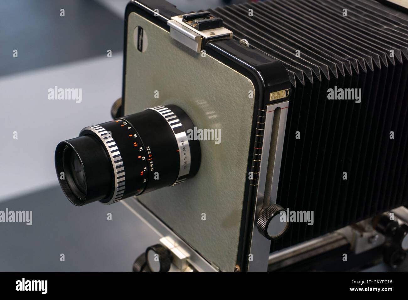 The old lens. Format camera. Cardan camera. Analog camera. Shooting on ...