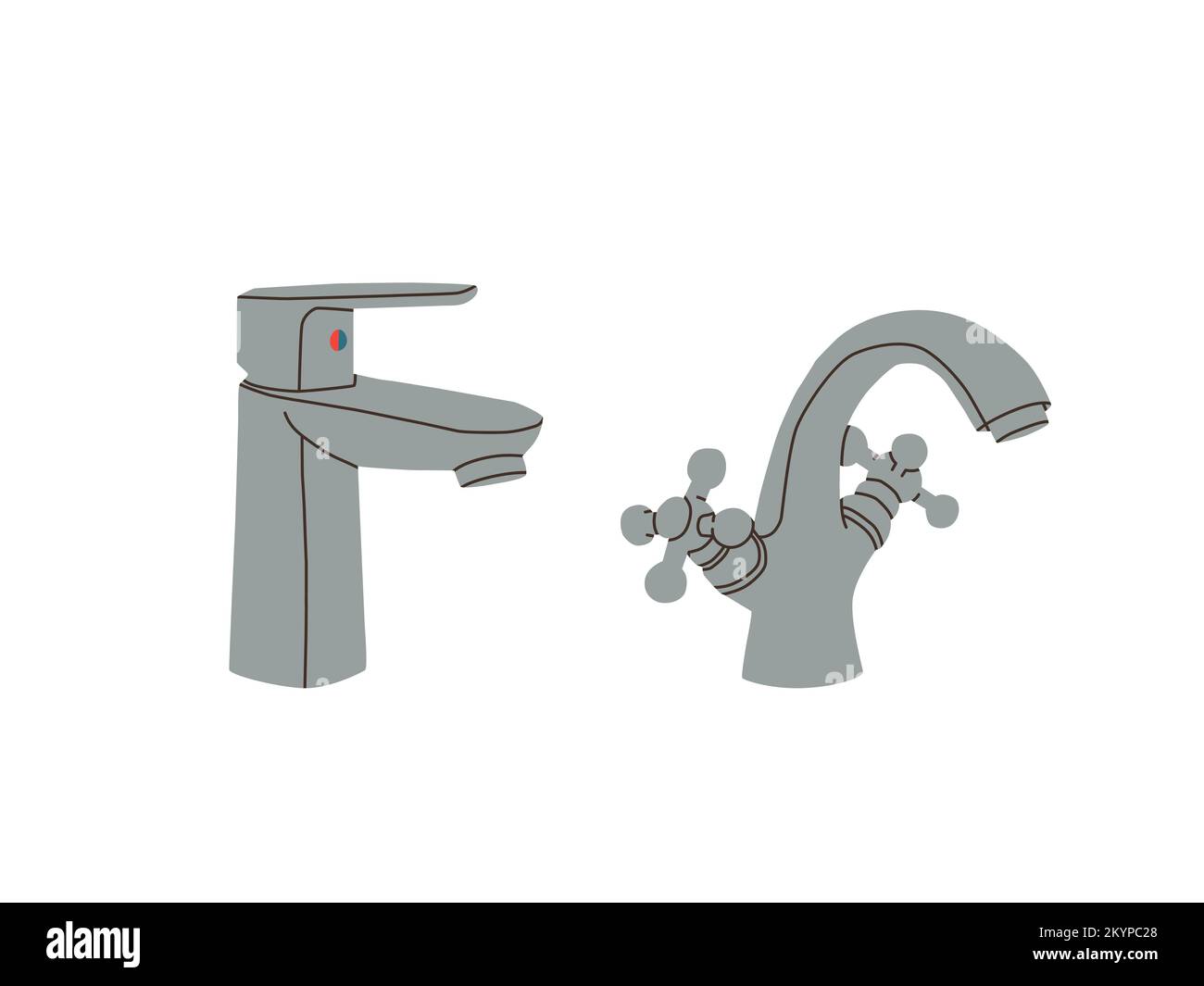 Faucet mixer. Two different bathroom faucets. Vector isolated ...