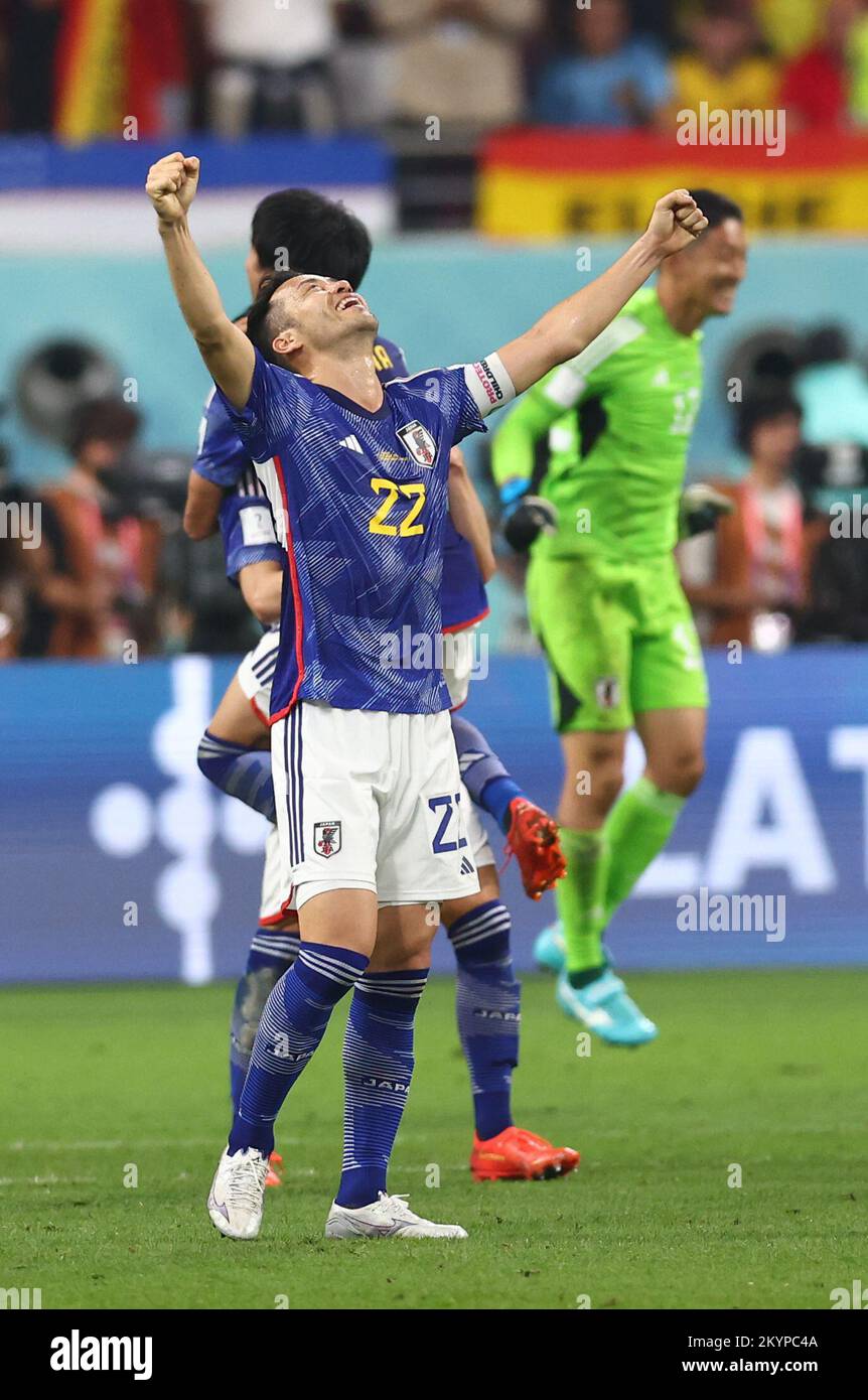 Doha, Qatar, 1st December 2022. Maya Yoshida of Japan celebrates their ...