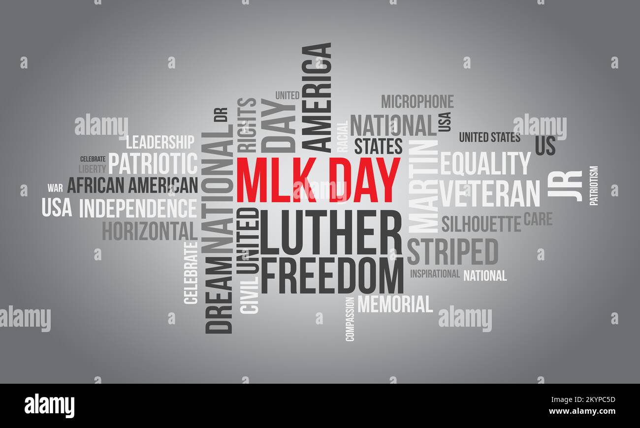 Mlk Day word cloud background. Historical awareness Vector illustration ...